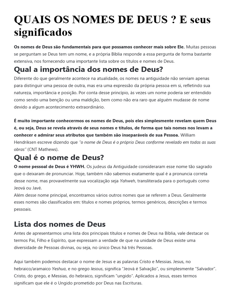 Quais Os Nomes de Deus | PDF | YHWH | Nomes de Deus
