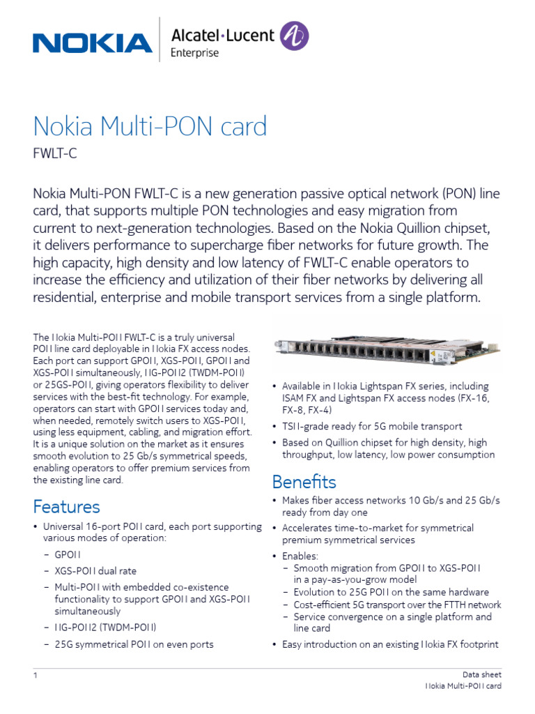 Nokia Multi Pon Card FWLT C Datasheet en | PDF | Nokia ...