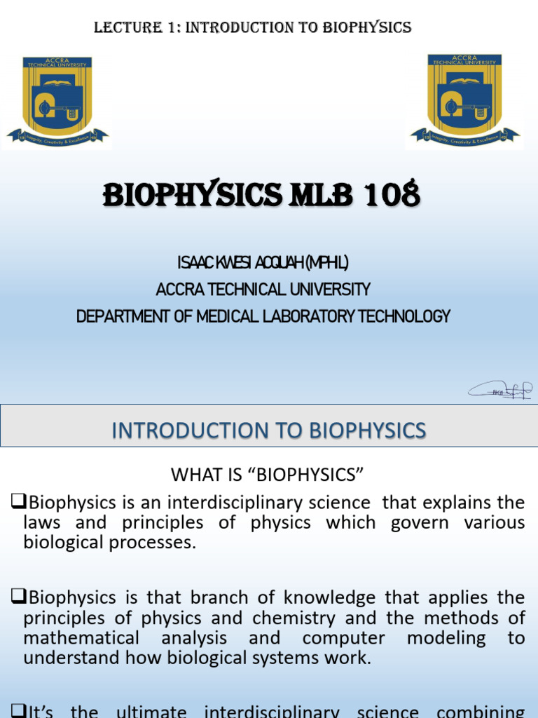 Lecture 1 Biophysics | PDF | Biophysics | Spectroscopy