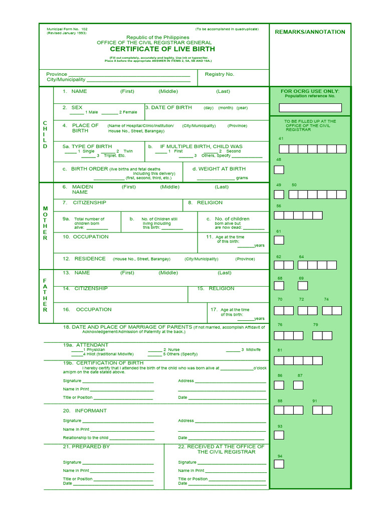 Certificate of Live Birth Form Guide | PDF | Law