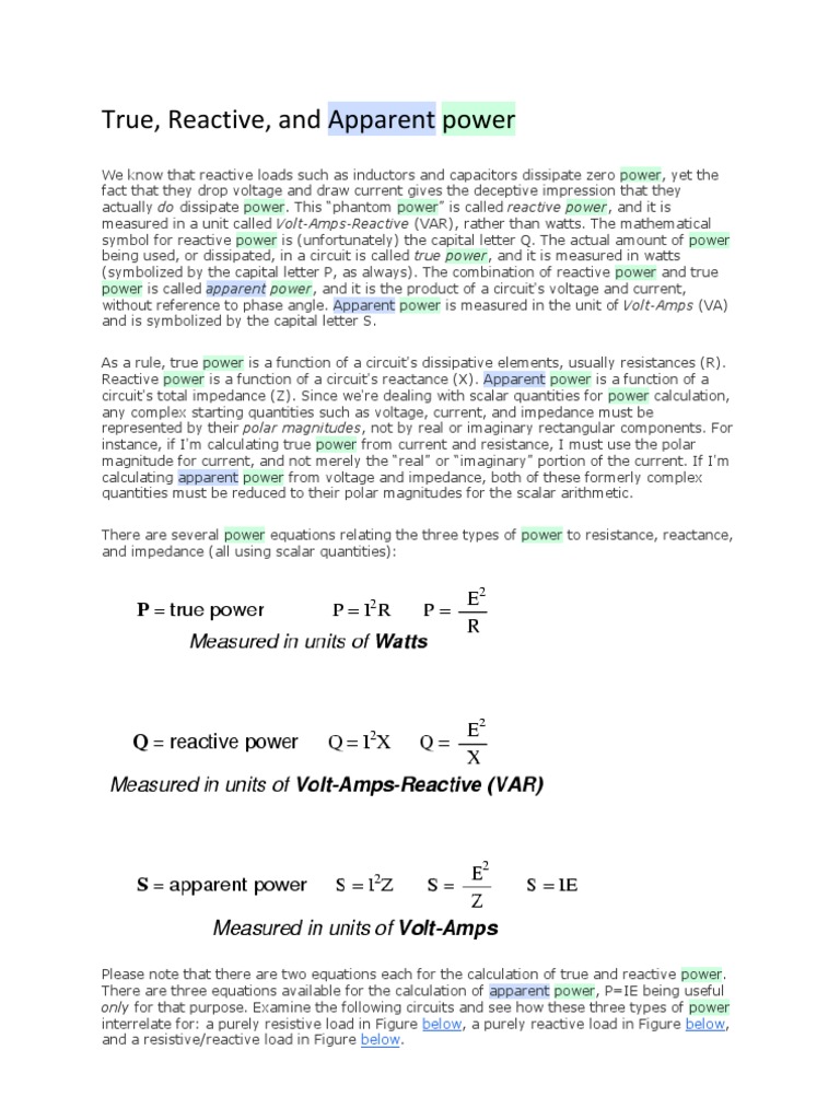 True, Reactive, and Apparent Power | PDF | Ac Power | Electrical Impedance