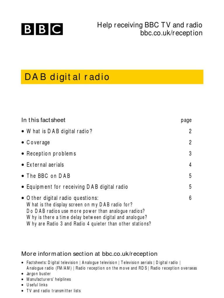 Get Help With BBC DAB Digital Radio Reception | PDF | Digital ...