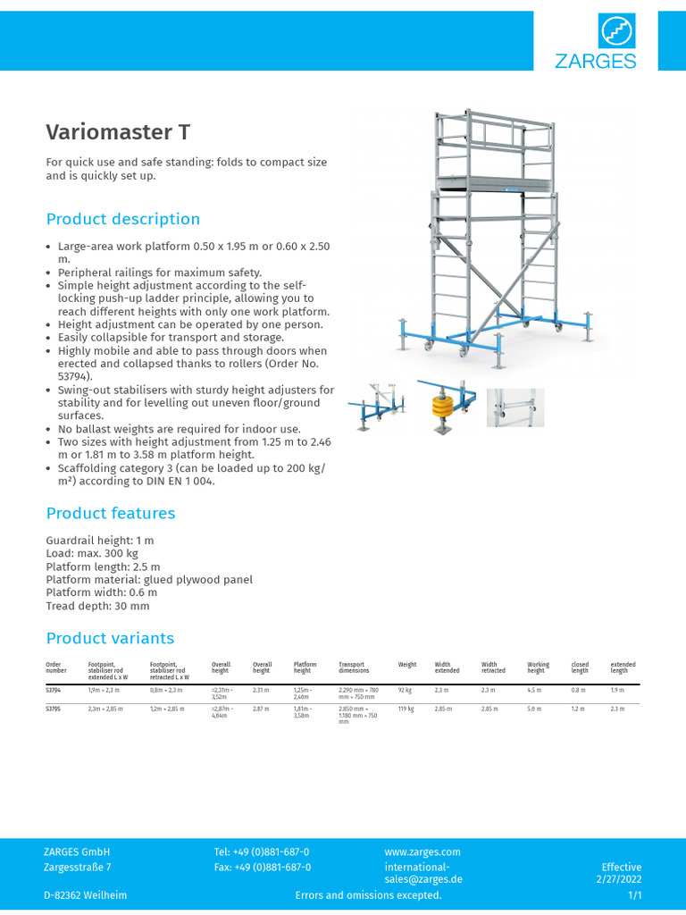ZARGES Variomaster T | PDF | Manufactured Goods