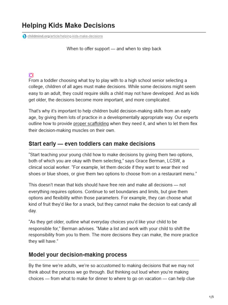 Teaching Kids Decision-Making Skills | PDF | Decision Making | Psychology