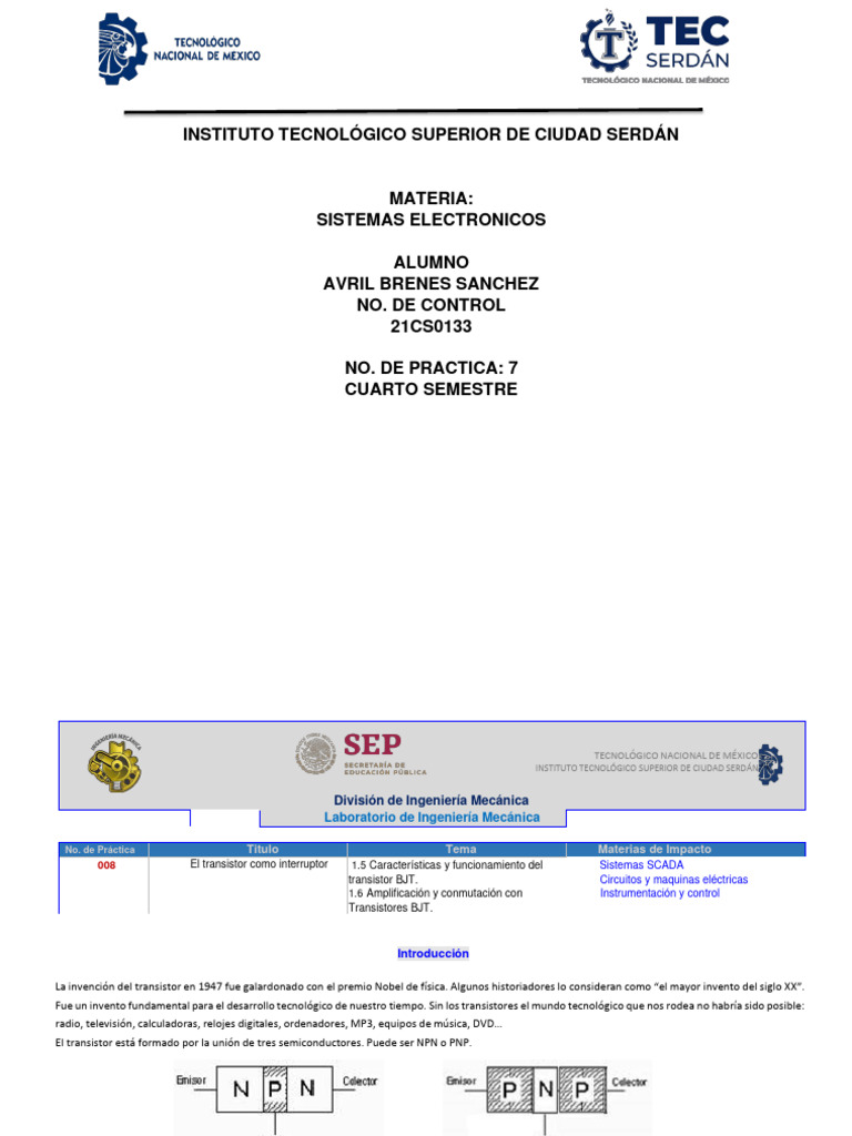 Transistor como Interruptor: Práctica 7 | PDF | Transistor | Transistor de unión bipolar