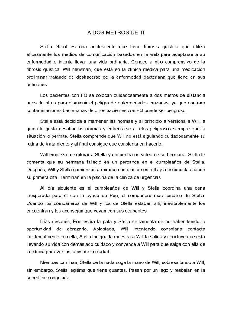 Resumen de Libro A Dos Metros de Ti | PDF