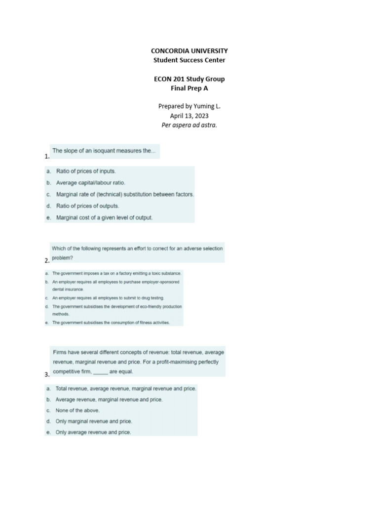 ECON 201 Final Prep Study Guide | PDF | Computers | Technology & Engineering