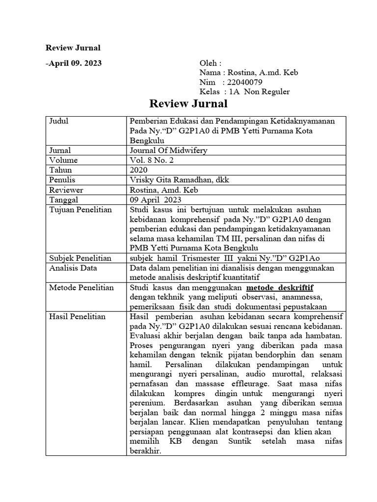 Review Jurnal-Evidence Based Dalam Kebidanan | PDF