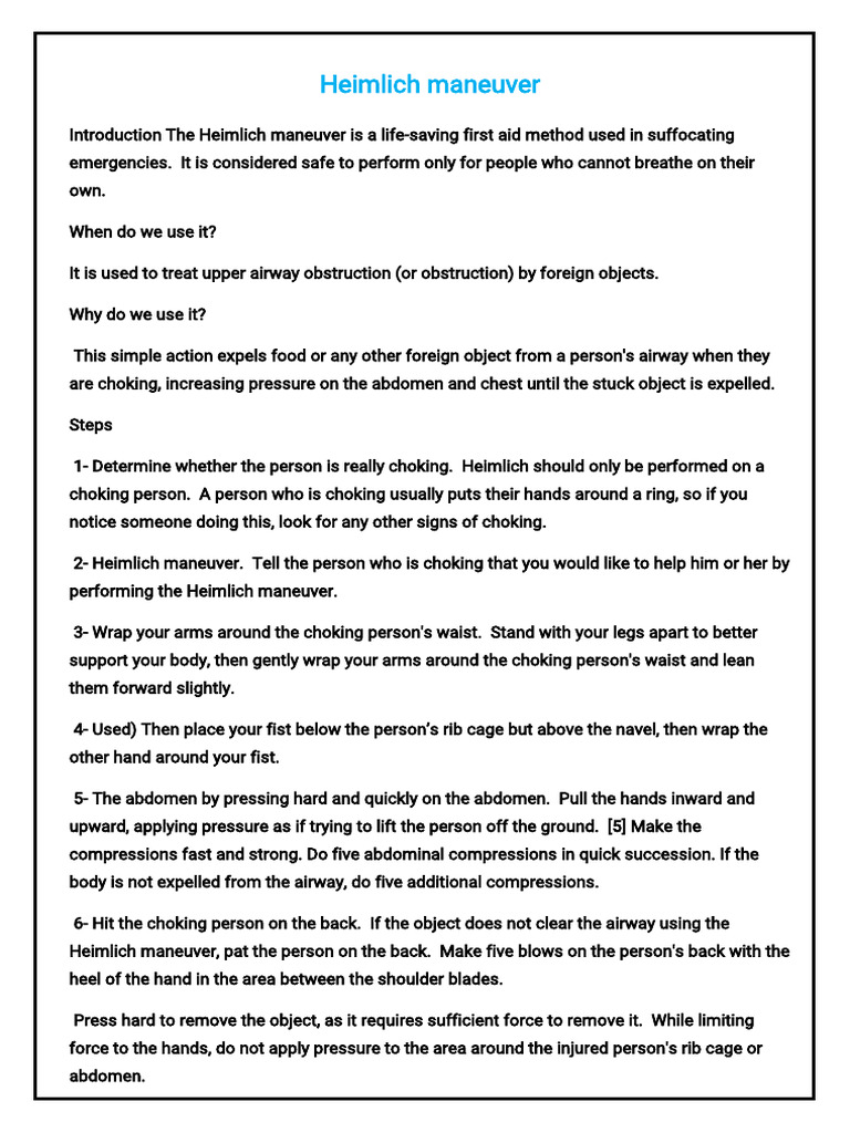 Heimlich Maneuver 1 | PDF