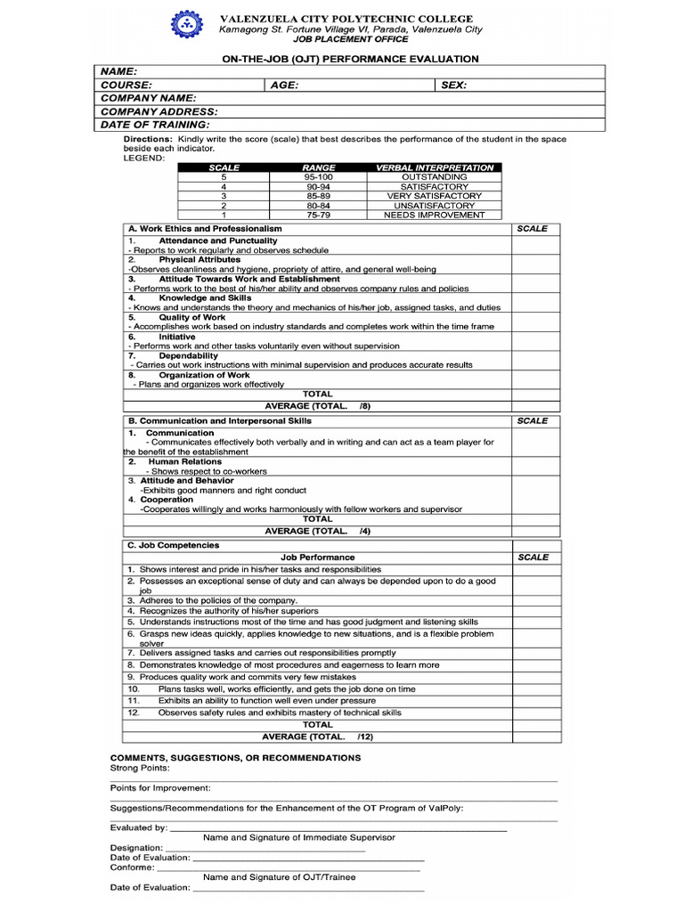 Evaluation Form Sit | PDF