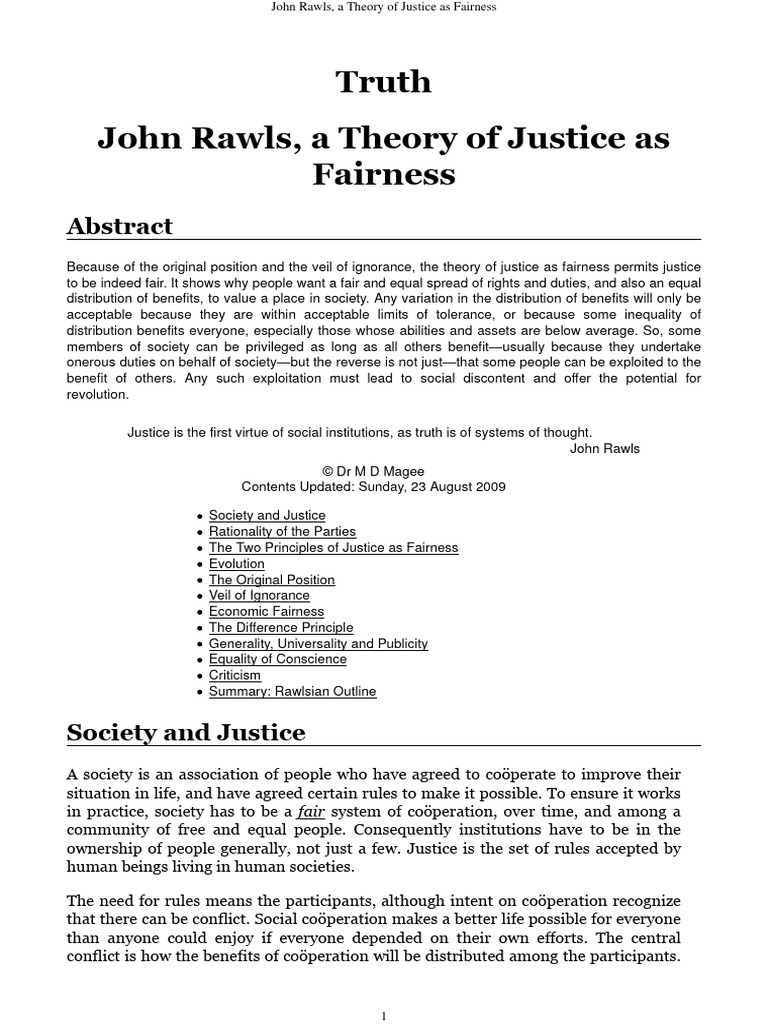 John Rawls A Theory of Justice As Fairne | Download Free PDF | Justice ...
