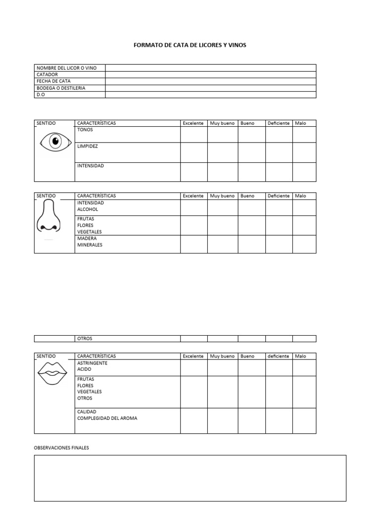 Formato de Cata de Licores y Vinos | PDF