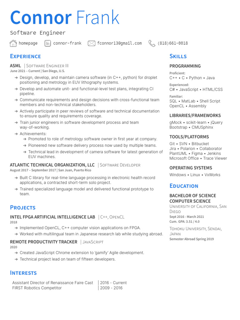 Connor Frank Resume - Software Engineer | PDF | Software | Java Script