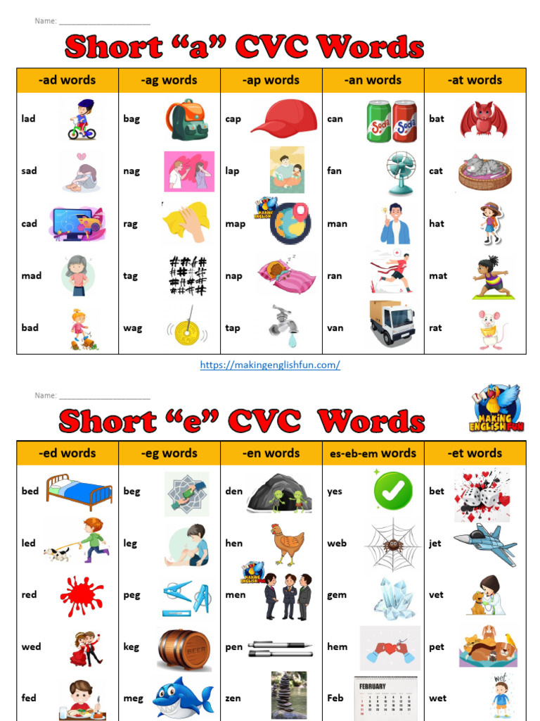 CVC and Short Vowel Posters and Hand Outs 1 | PDF