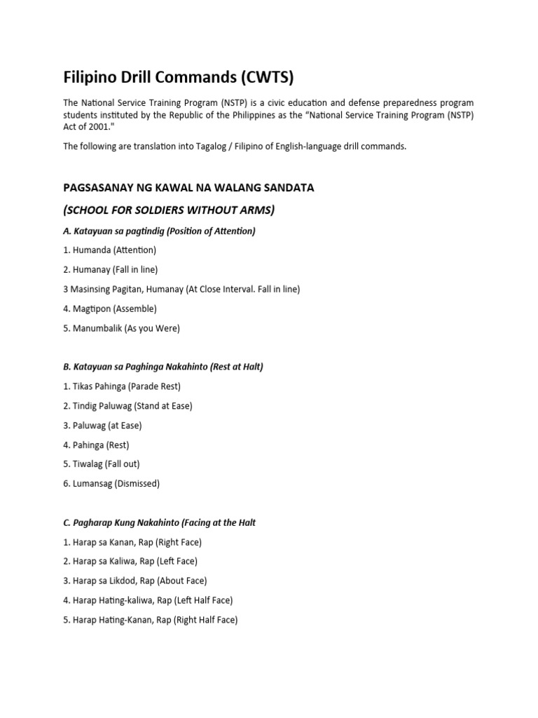 NSTP Cwts Drill Commands | PDF