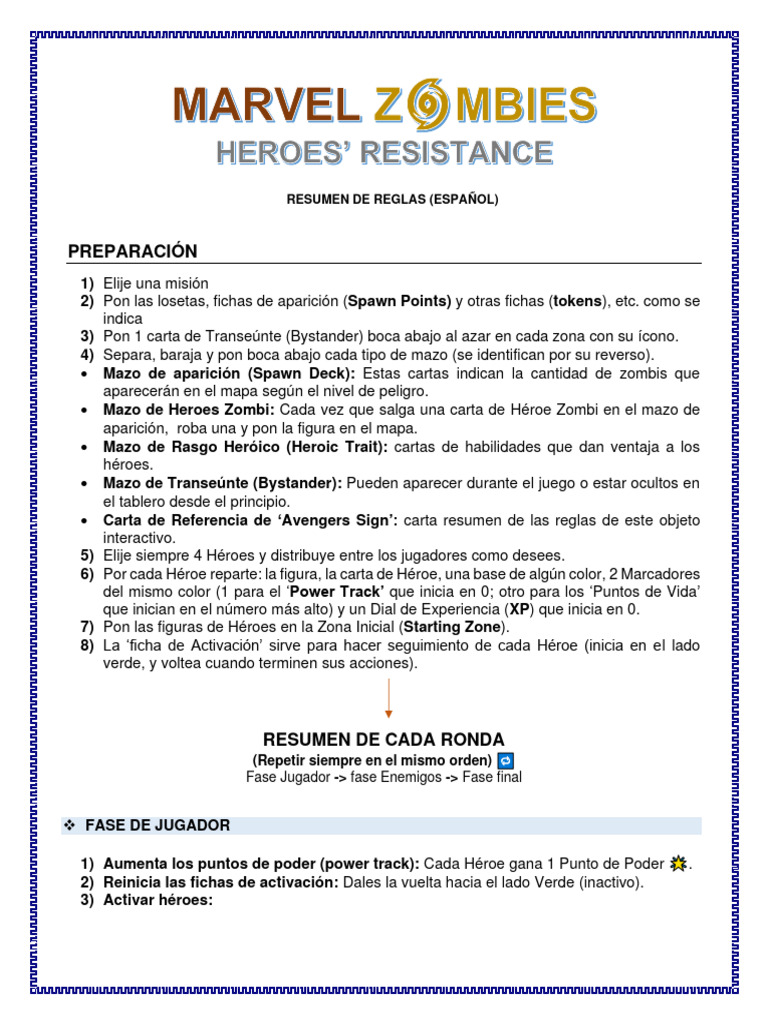 Resumen Reglas ESP - Marvel Zombies HR | PDF | Héroe | Zombis