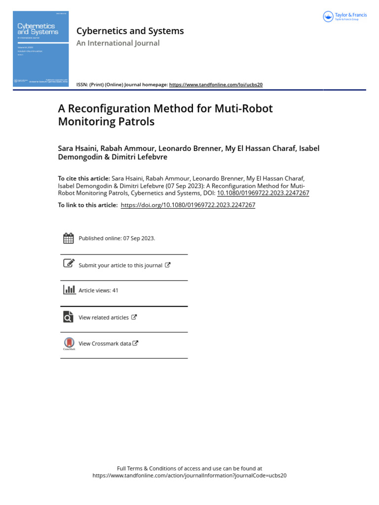 A Reconfiguration Method For Muti-Robot Monitoring Patrols: Cybernetics and Systems | PDF ...