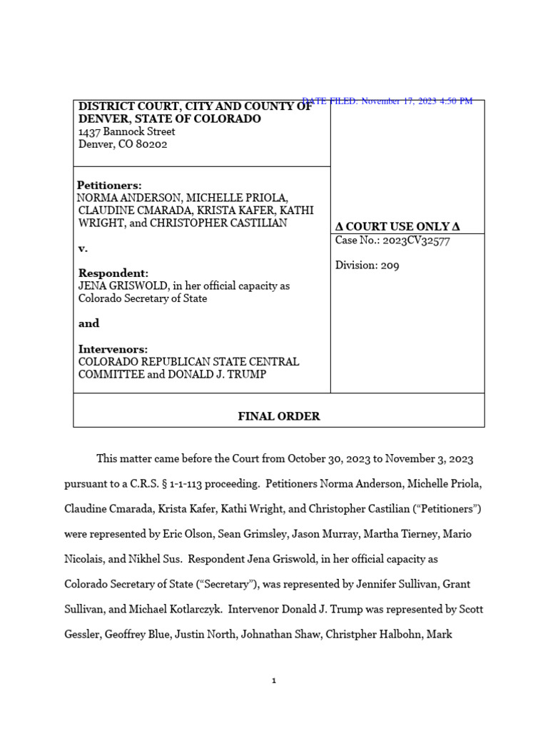 11 - 17 - 2023 Final Order | PDF | Fourteenth Amendment To The United ...