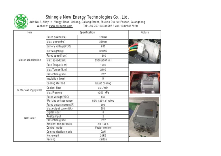 650v 330kw (180) PMSM and Controller Specification-J | PDF