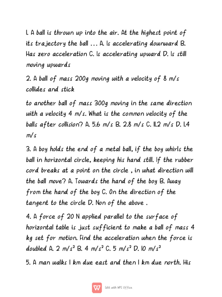 Physics Problem Set with Solutions | PDF | Velocity | Force