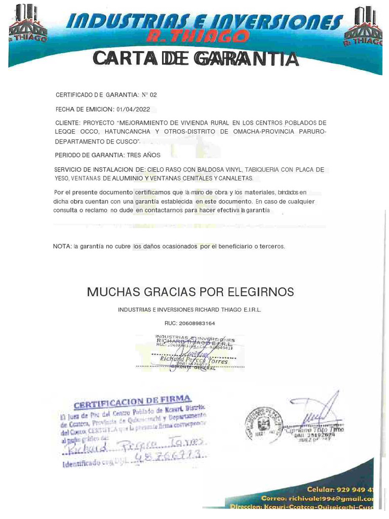 Carta de Garantia2 | PDF