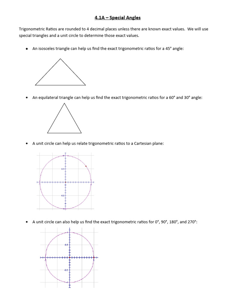 Special Angles in Trigonometry | PDF | Teaching Methods & Materials ...