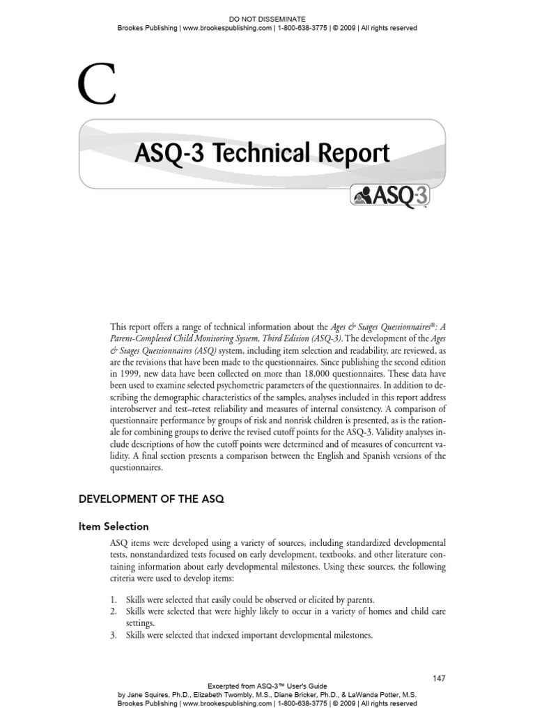 ASQ 3 Technical Appendix - Web | PDF | Evaluation Methods