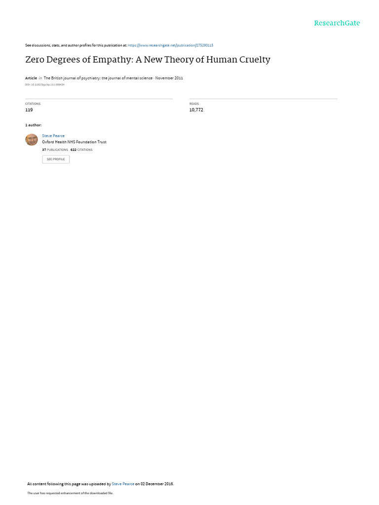 Zero Degrees of Empathy A New Theory of Human Crue | PDF | Dementia | Mental Disorder