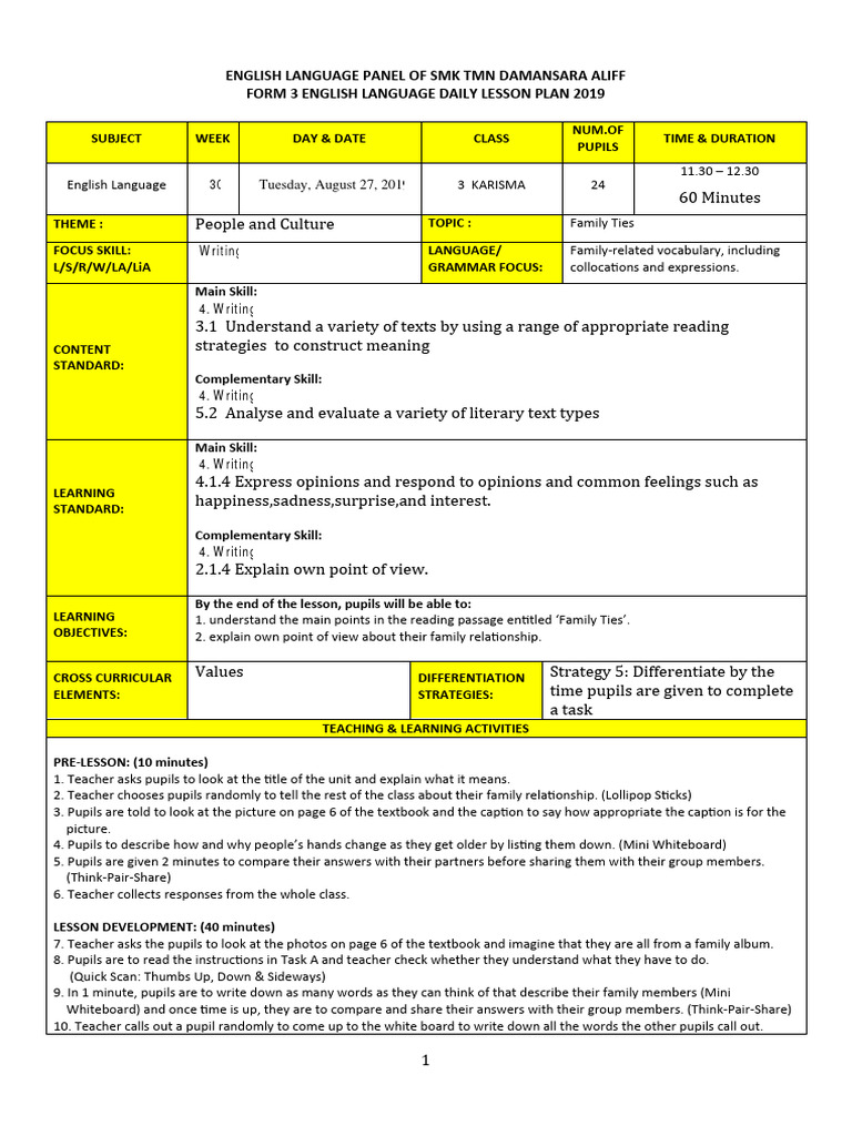 Family Ties Lesson 1 | PDF | Lesson Plan | Cognitive Psychology