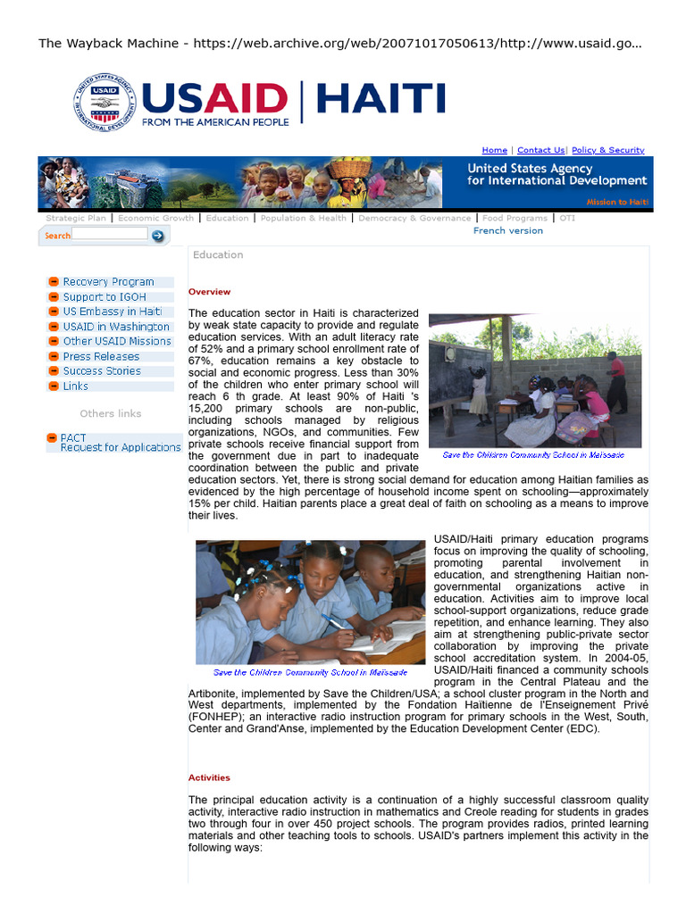USAID - Haiti - Education Overview (2007) | PDF | Haiti