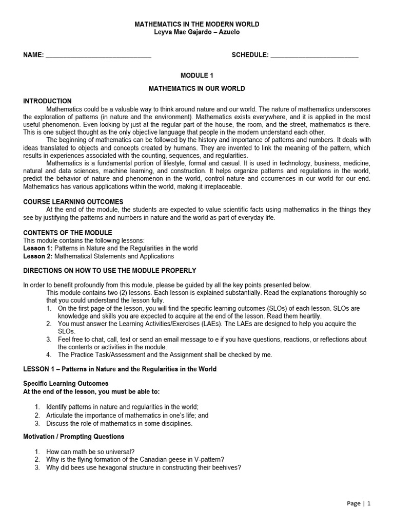 Ge 4 Module 1 (Long) | PDF | Mathematics | Pattern