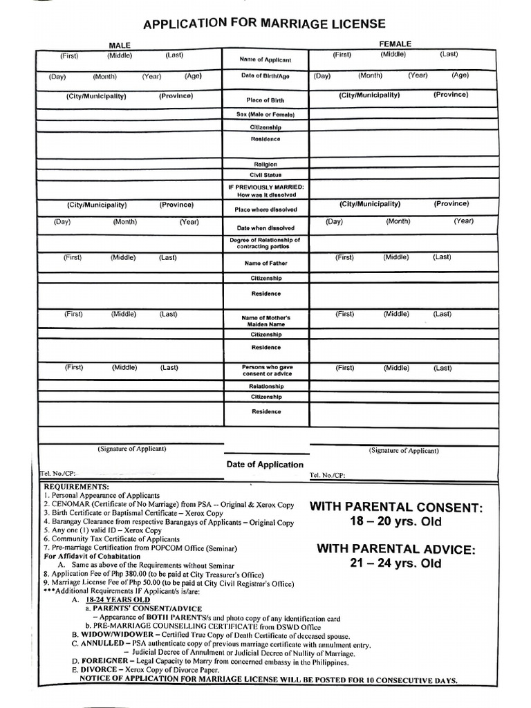 Application For Marriage License Form | PDF