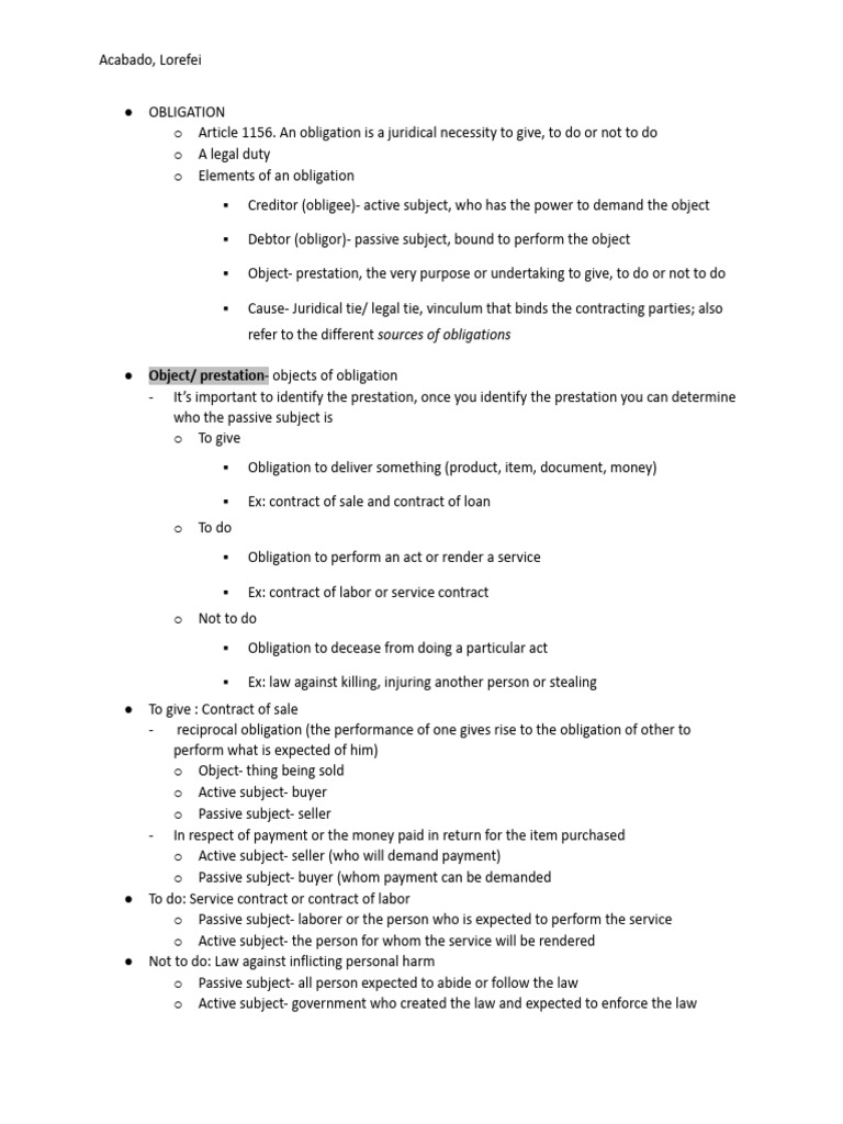 Oblicon 1 Notes | PDF | Law Of Obligations | Negligence