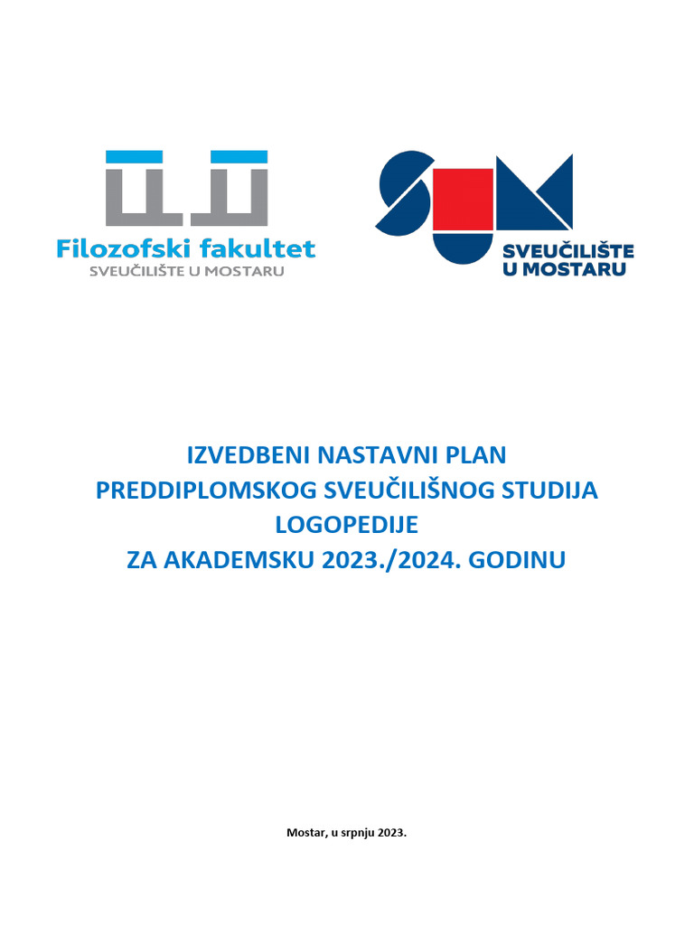 Logopedija, 1. ciklus -Izvedbeni nastavni plan_2023-2024 | PDF