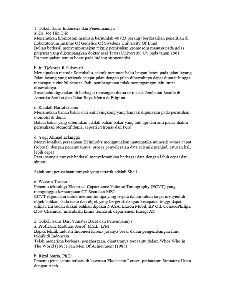 Tokoh Sains Indonesia Dan Penemuannya | PDF