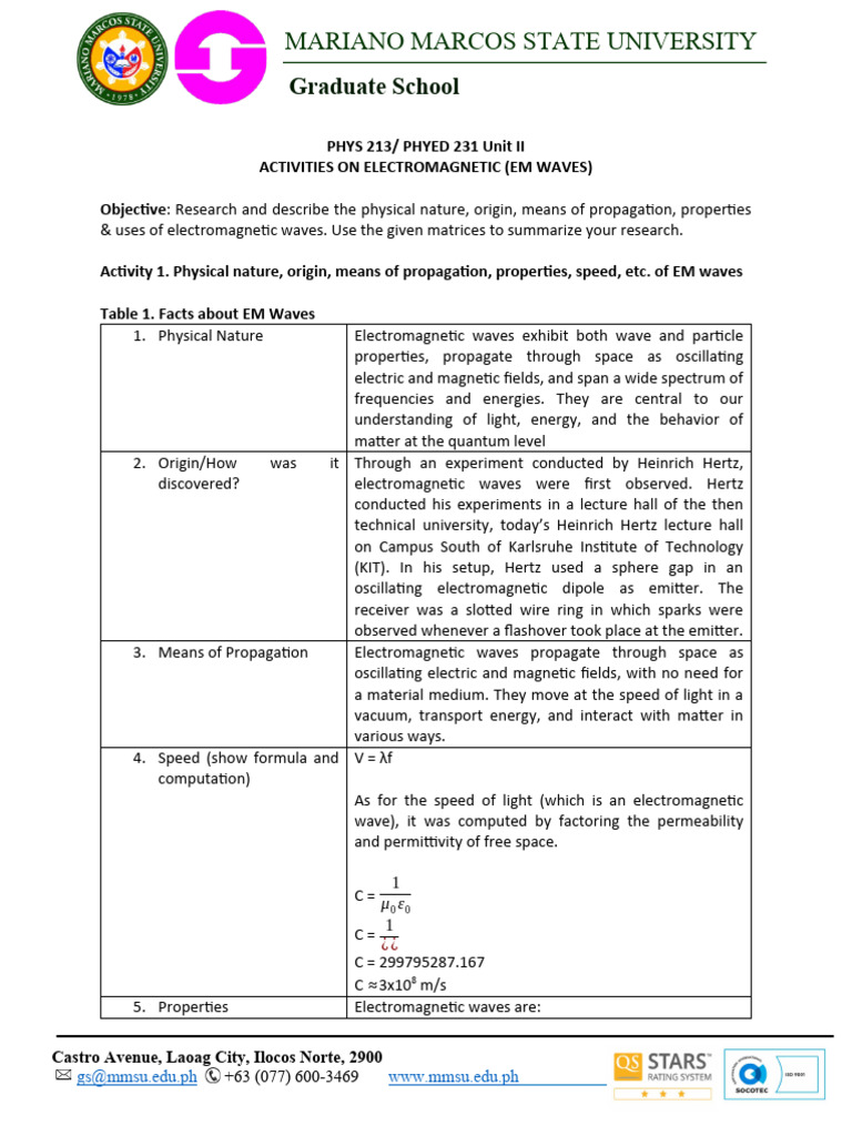Unit II Activities On EM Waves | PDF | Electromagnetic Radiation | Waves