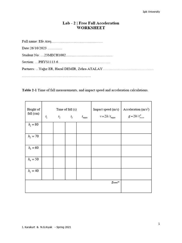 Free Fall Acceleration Lab Report | PDF | Science | Statistics