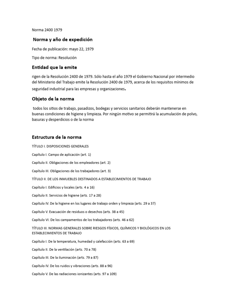 Norma 2400 1979 | PDF | Seguridad y salud ocupacional