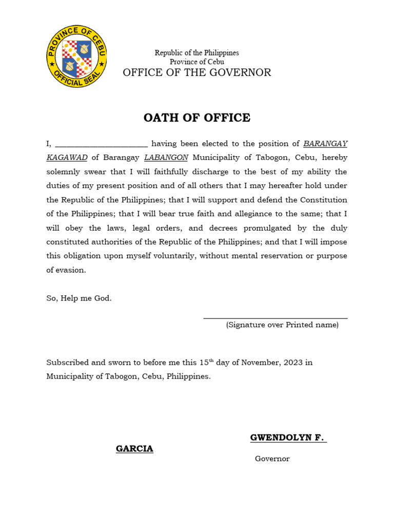 Barangay Kagawad Oath of Office | PDF | Wellness
