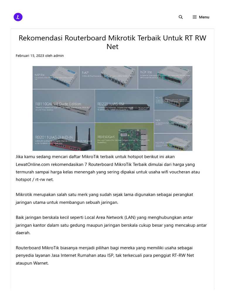 Rekomendasi Routerboard Mikrotik Terbaik Untuk RT RW Net | PDF