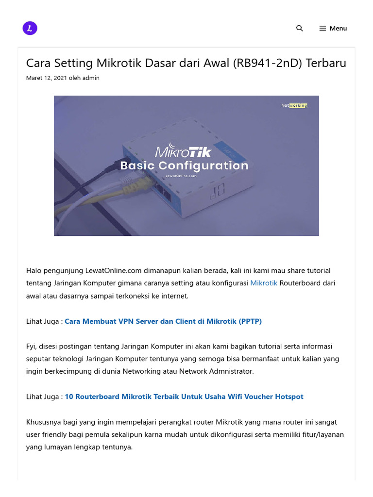 Cara Setting Mikrotik Dasar Dari Awal (RB941-2nD) Terbaru | PDF