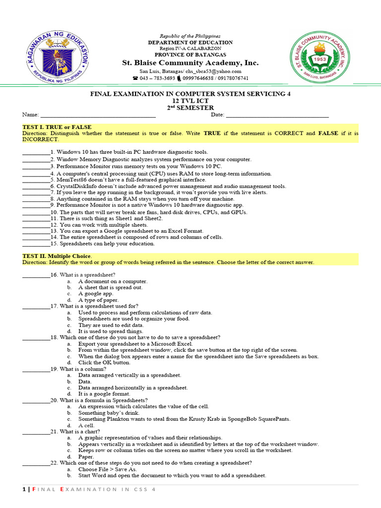 Semi and Finals CHS 4 | PDF | Spreadsheet | Microsoft Excel