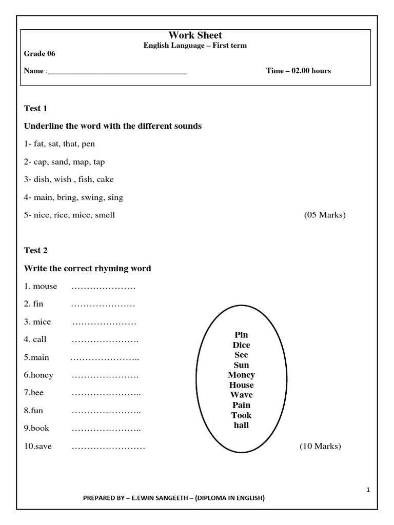 Grade 6 - English - Worksheet | PDF | Linguistic Morphology | Languages