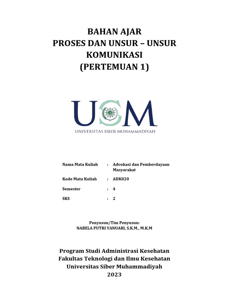 Bahan Ajar Pertemuan 1 Proses Dan Unsur - Unsur Komunikasi | PDF