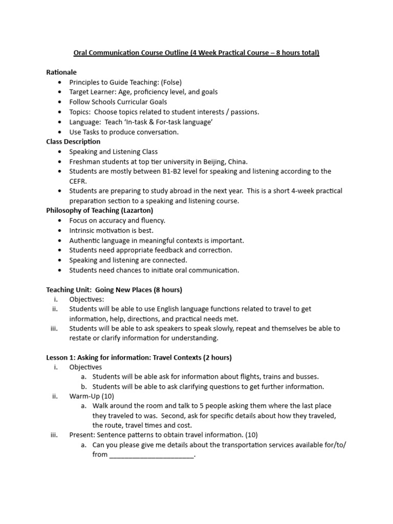 Oral Communication Course Outline | PDF | Communication | Information