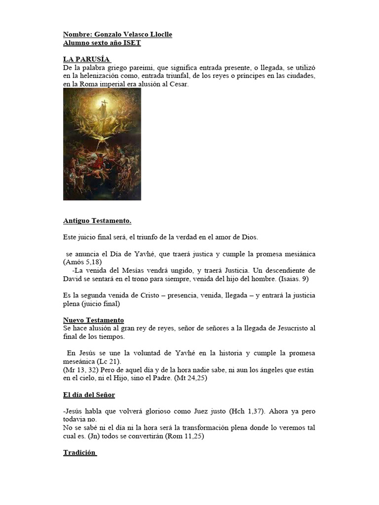 La Parusía | PDF | Segundo advenimiento | Jesús