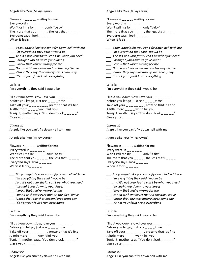 Angels Like You - Miley Cyrus | PDF