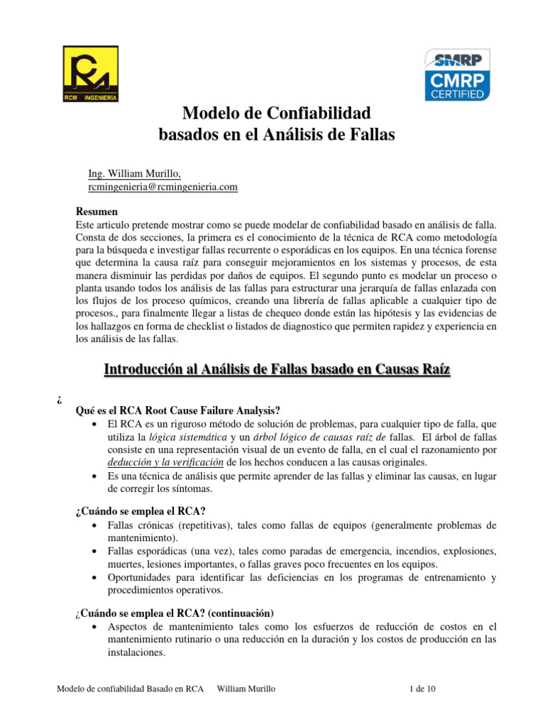 RCA Modelo Confiabilidad Basados en El Analisis de Falla | PDF ...
