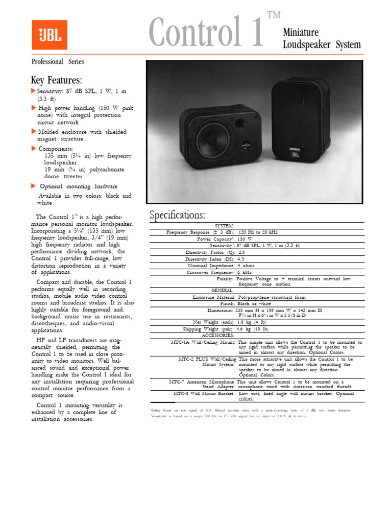 JBL Control 1 | PDF | Loudspeaker | Microphone