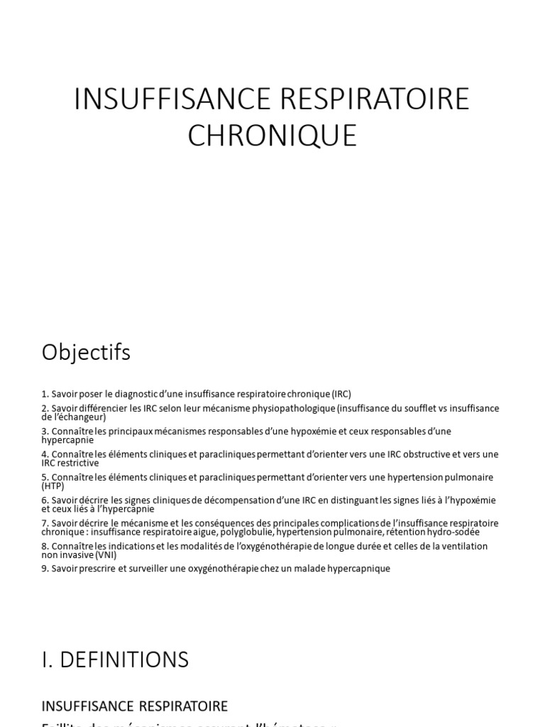 Insuffisance Respiratoire Chronique: Diagnostic et Mécanismes | PDF ...